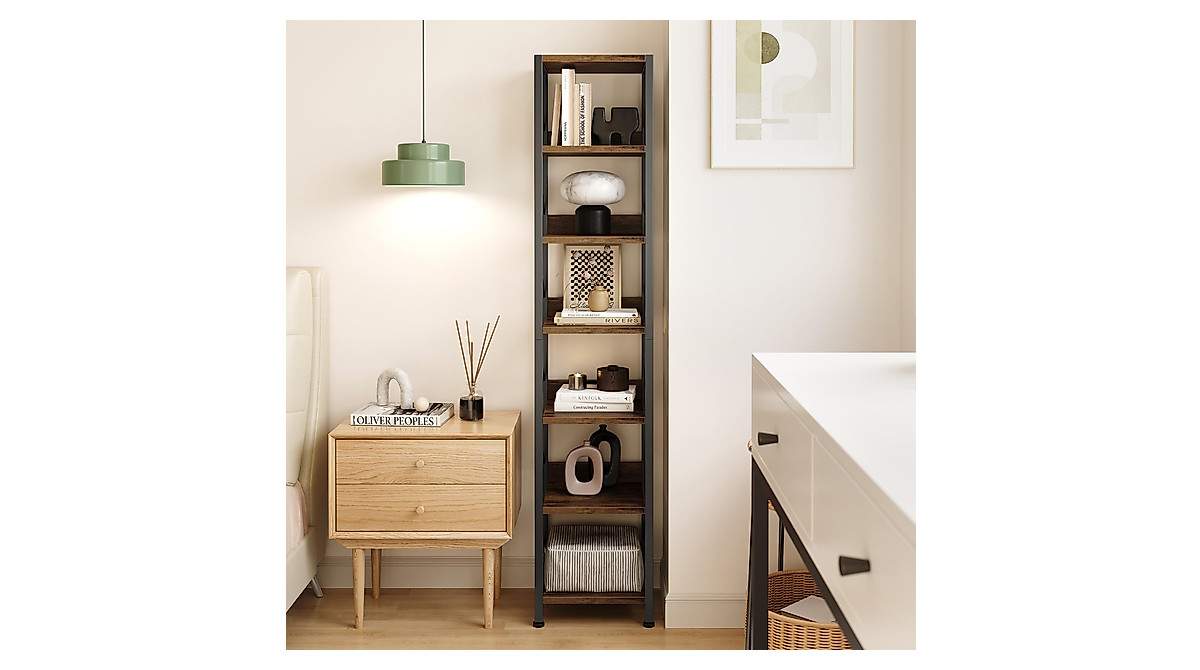 IDEALHOUSE Narrow Bookshelf - Space-Saving 6-Tier Storage Rack