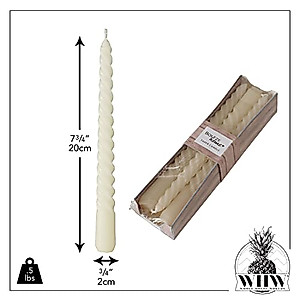 12 Piece Creamy White Twist Taper Candles, 2 Boxed Sets of 6, 4 Hours Burn Time, Paraffin Wax, 7.75 Inches