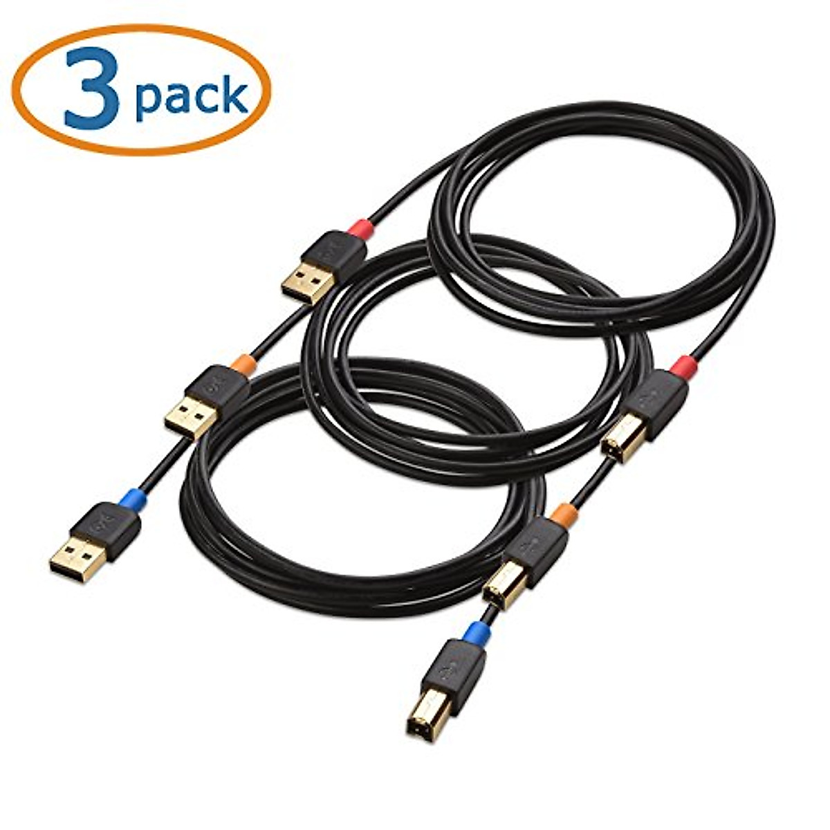 Cable Matters 3-Pack USB Cable/USB Printer Cable 6 ft, USB A to B Cable, USB 2.0 Cable Compatible with Printer, MIDI Controller, MIDI Keyboard and More - 6 Feet