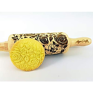 GARDEN BLOSSOMS 3 Small Size Embossed Rolling Pin Set. Wooden Laser Engraved Embossing Dough Roller for Embossed Cookies Gift for Birthday, Easter, Christmas by Algis Crafts