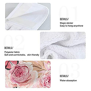 Qilmy Rose Butterfly Kitchen Towel with Hanging Loop, Absorbent Hand Towel Dish Cloth for Kitchen Bathroom Farmhouse Housewarming Home Decor 12 x 17 Inch
