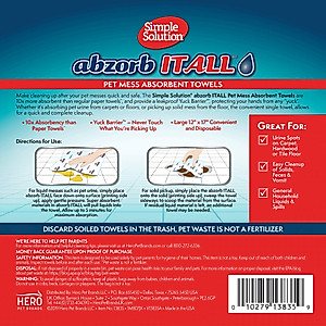 Simple Solution Abzorbitall Pet Mess Absorbent Towels | Multi-Surface Urine & Dog Poop Cleaning Sheets | 12 x 17 | 30 Towels