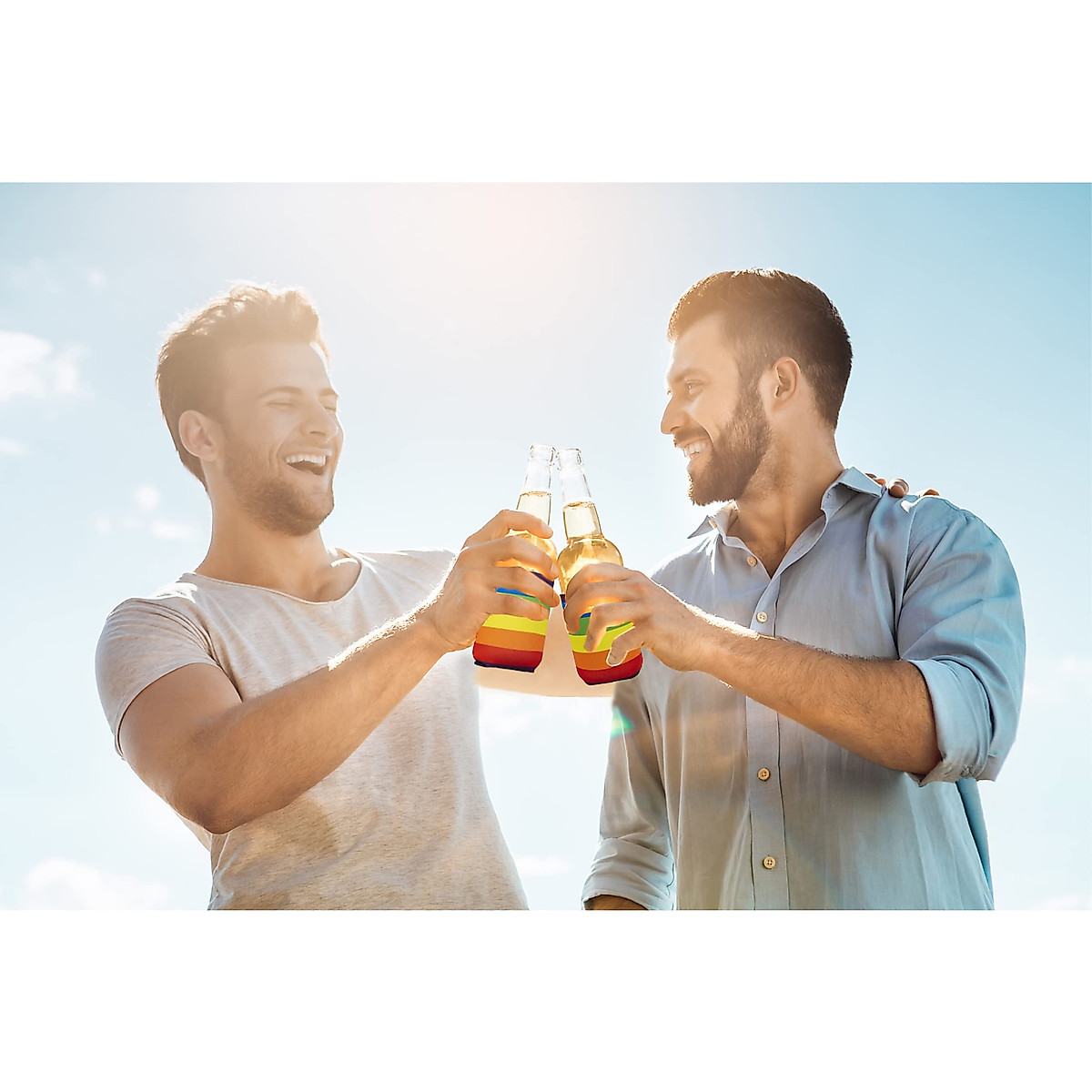 Can Cooler Sleeves, Beer Drink Coolies, Horizontal Rainbow Stripe Insulated Beer Can Cooler Sleeves, LGBTQ Accessories for Weddings, Pride Party, Events (Pack of 6)