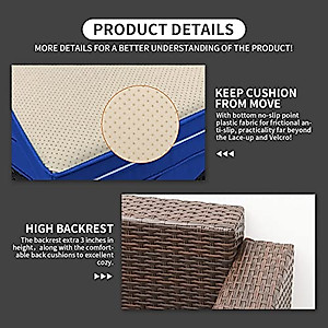 3-Seat Patio PE Wicker Sofa, Outdoor Rattan Couch Furniture Steel Frame with Furniture Cover and Deep Seat High Back, Royal Blue Anti-Slip Cushion