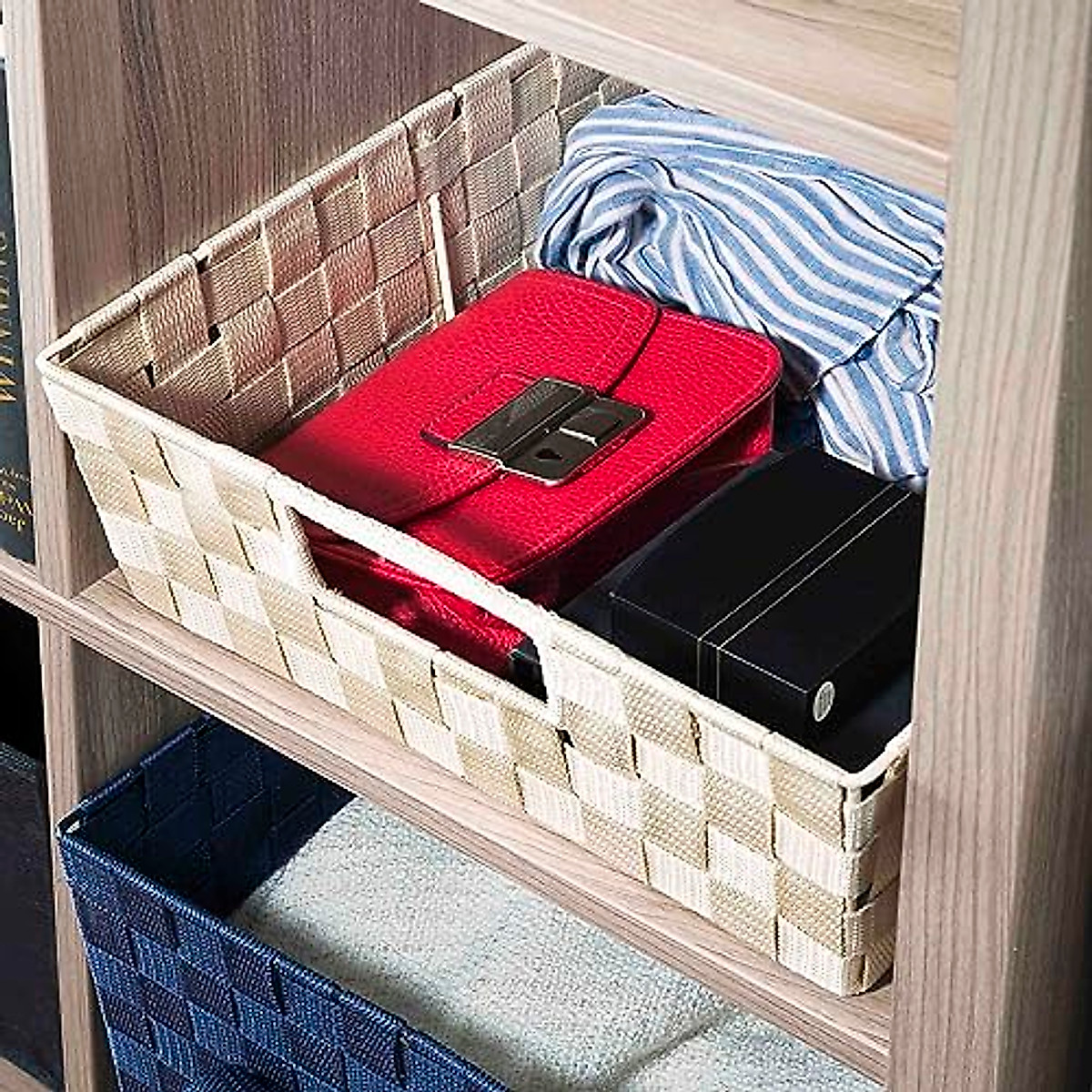 Home Basics PB49147 Non-Woven Strap Bin, Large, Ivory