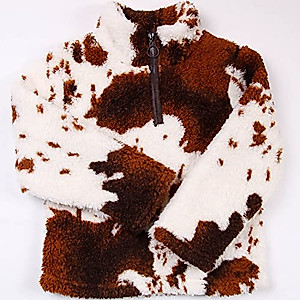 Kids Girls and Boys Cow Printed Sherpa Fleece Zip Sweatshirt Long Sleeve Pullover Jackets Sweatshirts Outwear Coat 4T