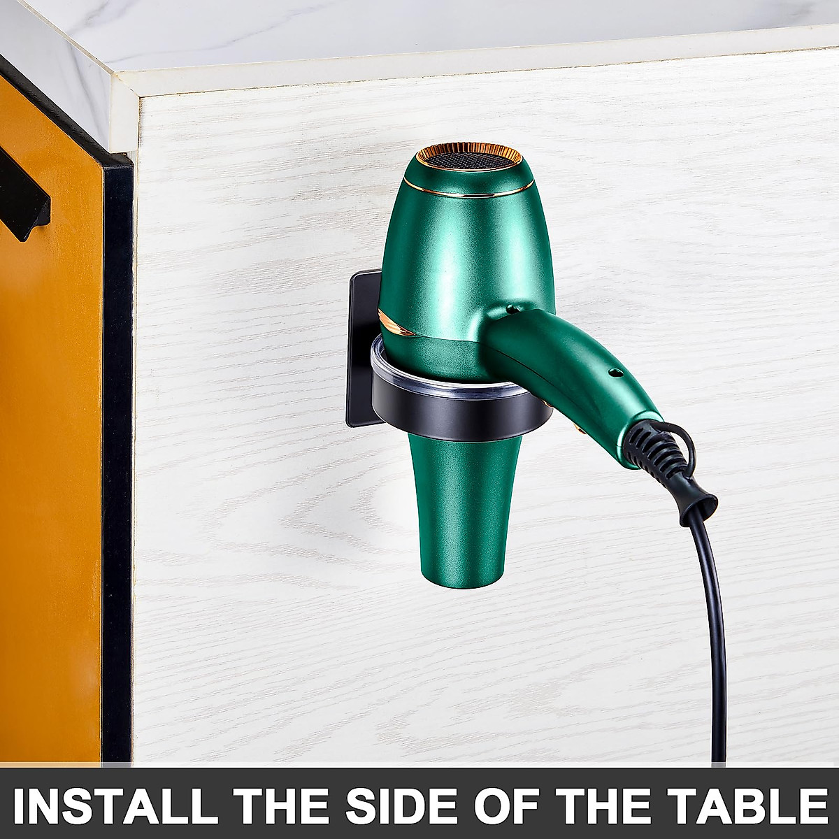 WAYASI Blow Dryer Holder Wall Mounted, Black Hair Dryer Holder, Stainless Steel Blow Dryer Organizer, Hair Tool Organizer for Hair Dryer Hanger, Adhesive Hair Dryer Storage for Bathroom Barber Shop