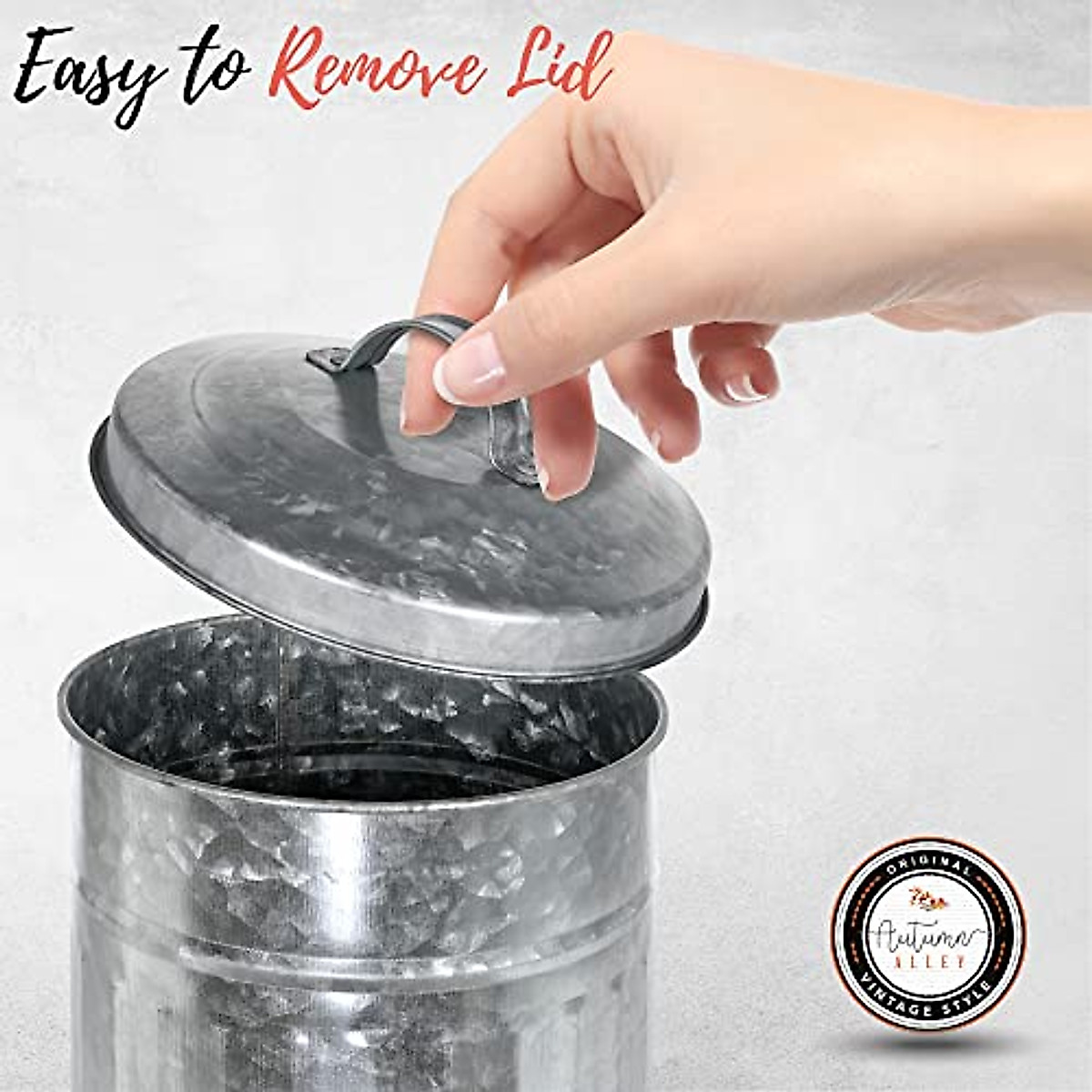 Autumn Alley Farmhouse Galvanized Metal Free Standing Toilet Paper Holder Organizer Stand Canister with Lid – Fits 3 Mega Rolls, Rustic Behind/Beside Toilet Storage Stand