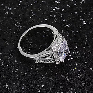 925 fashion engagement proposal princess square diamond ring female copper plated white k zircon sterling silver halo fashion ring cushion cut 3 carat 5A zircon wedding ring CZC015 (7)