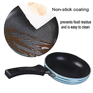 Zoofen 4.7" Frying Pan Mini Round Egg Skillet Non Stick One Egg Fry Pan Breakfast Pan with Long Handle(Blue)