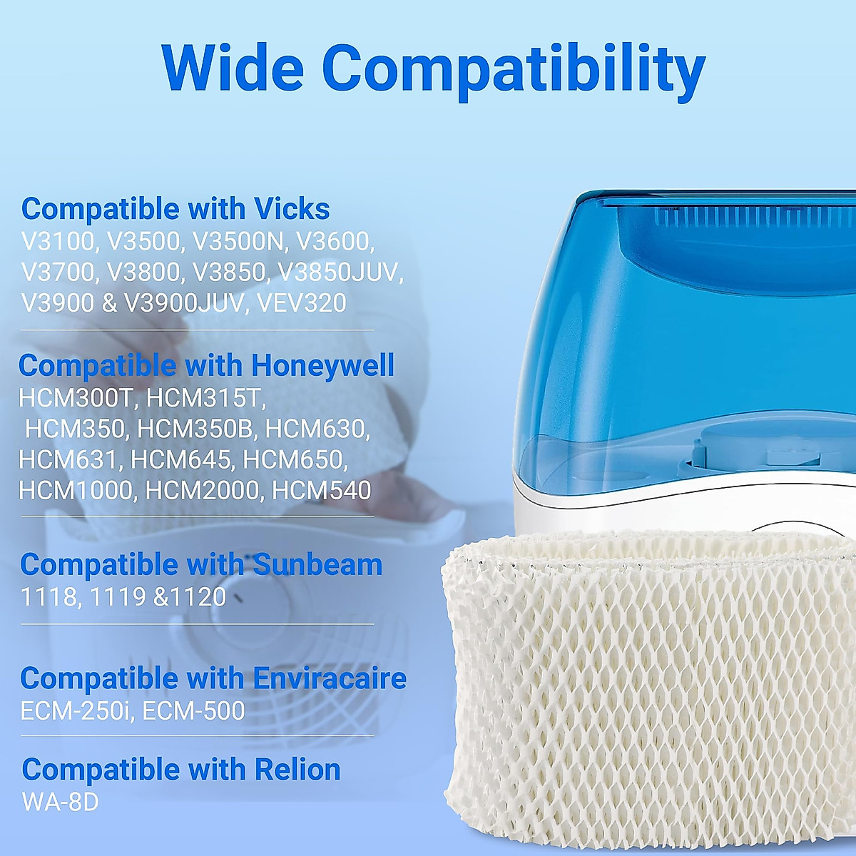 NISHCON WF2 Humidifier Filter Replacement for Vicks V3500 V3100 V3600 V3900 V3700 VEV320 & Kaz 3020 Cool Mist Humidifiers Pack of 4