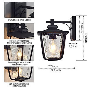 Birsppy pherolion Outdoor Lights for House Exterior Light Fixture Waterproof Outside Lights for House Black with Stone-Patterned Glass Porch Lights Wall Mount for House, Garage, Front Door