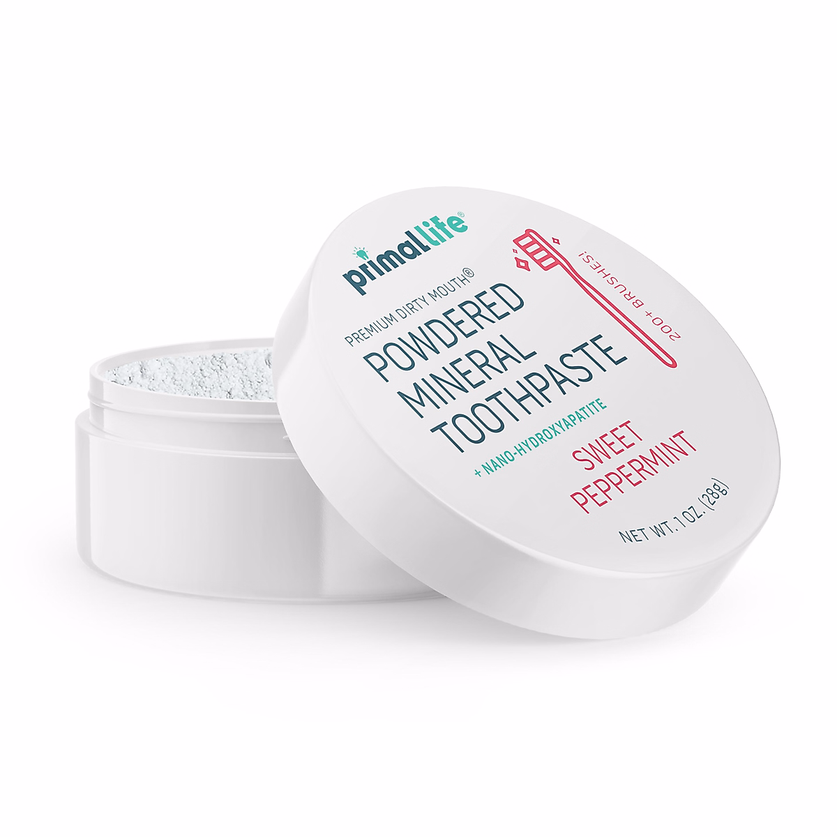 Primal Life Organics - Dirty Mouth Toothpowder, Tooth Cleaning Powder, Flavored Essential Oils with Natural Kaolin & Bentonite Clay, Good for 200+ Brushings, Organic, Vegan (Sweet Peppermint, 1 oz)