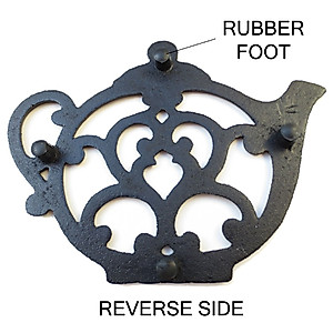 Teapot Cast Iron Trivet for Hot Pots & Kitchen & Dining Table, Gift for Home, Metal Wall Art & Home Decor, 2 or More for Set, Black, 8 by 6.1 Inches
