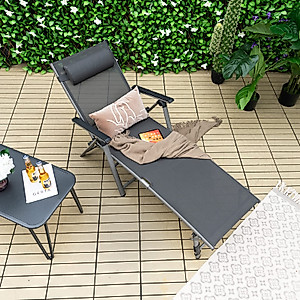Tangkula Outdoor Aluminum Chaise Lounge Chair, Patio Folding Chaise with 8 Back and 2 Leg Adjustable Positions, Lounge Recliner with Quick-Drying Fabric for Poolside, Backyard, Beach