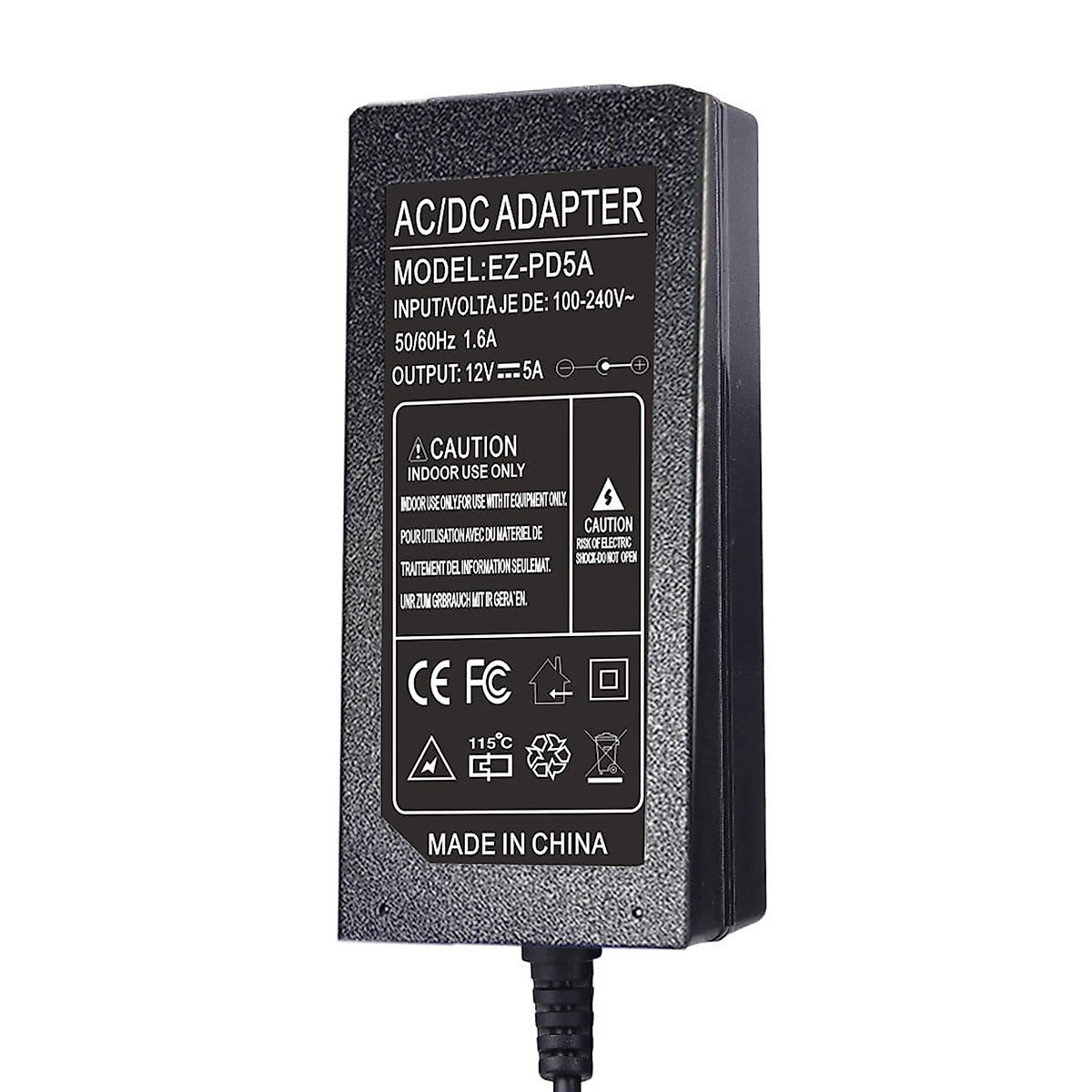 12V 5A Power Adapter Charger LED Strip AC 100V-240V, DC 12 Volt 5 Amp 60 Watt Converter Driver Universal Lighting Transformer for 12 V 5 A with 2.1X5.5mm Plug 1 Female to 8 Male Power Split Cable