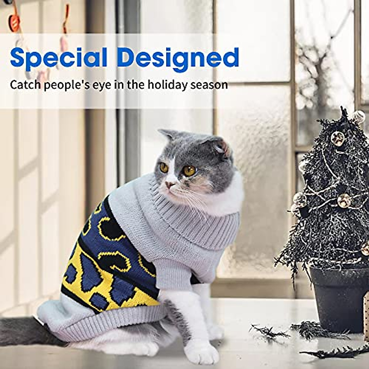 Dog Sweaters, Winter Dog Clothes, Warm Pet Coat Ugly Dog Vest Turtleneck Pet Knit Sweater Halloween Costumes for Small Medium Dog Cat(Grey, M)