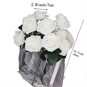 Jasion Artificial Roses Flowers 10 Heads Arrangement Silk Bouquet for Home Office Parties Bridal and Wedding Decoration (White)