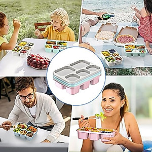 Bento Lunch Box, Bento Box, Reusable Lunch Box Kids with 5 Compartments Meal Prep Containers for Kids and Adults, Lunch Snack Containers with Utensils & Transparent Lids for School, 4 Pack (Wheat)