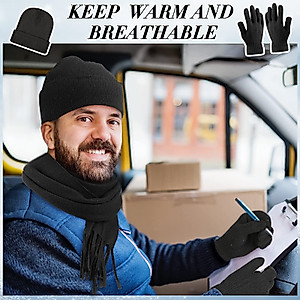 Unittype 300 Pcs Winter Beanies Gloves Scarf Set Bulk 100 Knit Skull Cap 100 Pair Winter Gloves 100 Neck Warmer for Men Women (Black)
