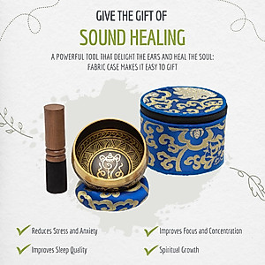 Wish Well Tibetan Singing Bowl Set ~ 4" Sound Bowl with 7 Chakra Crystal Stones, Rose Quartz Pendulum, Fabric Case, Cushion, & Mallet ~ Perfect For Meditation, Yoga, Spiritual Healing, & Mindfulness