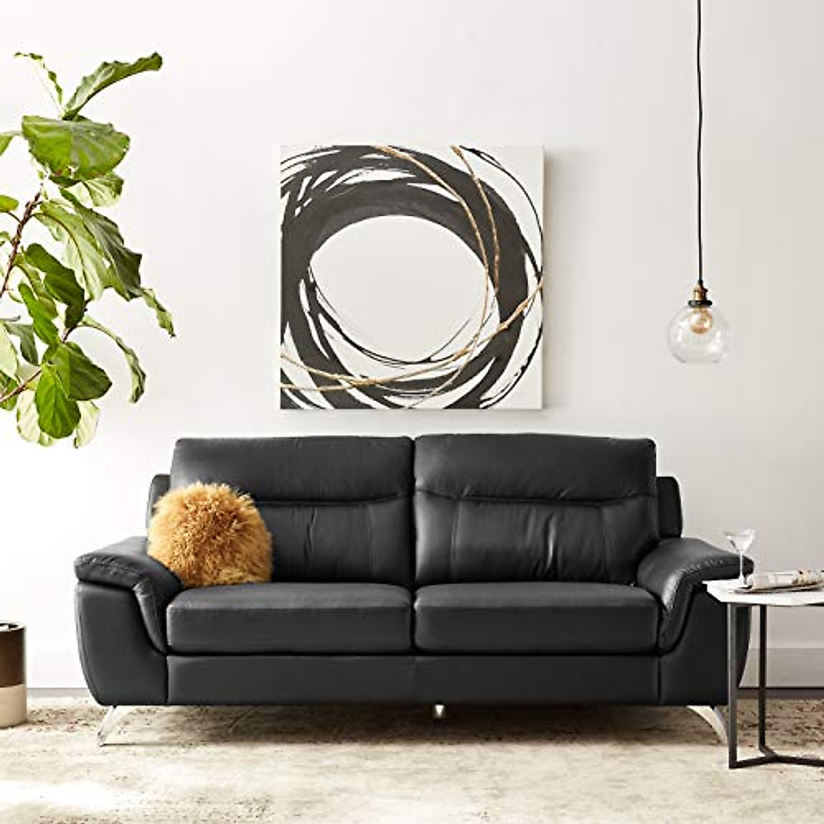 Cortesi Home Chicago Leather Sofa, 79", Black