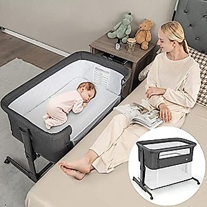 BABY JOY 3-in-1 Bassinet Bedside Sleeper, Playpen & Baby Crib w/Mattress, 5 Adjustable Heights, Lockable Wheels & Travel Bag for Safe Cosleeping, Portable Baby Bassinet for Infants Newborn (Black)