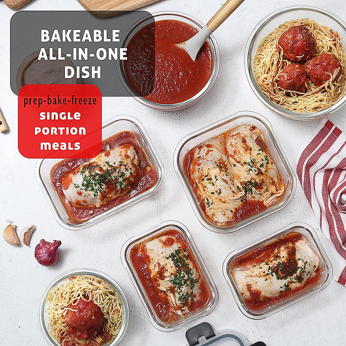 Nestl 24pc (12 Airtight, Freezer Safe Food Storage Containers and 12 Lids), Pantry Kitchen Storage Containers, Glass Meal Prep Container for Lunch, Glass Storage Containers with Lids Black