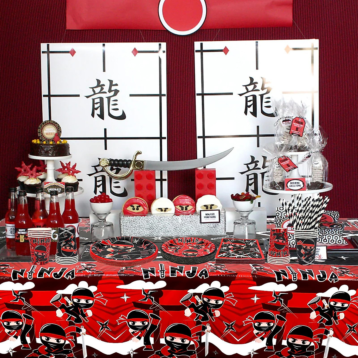 Ninja Birthday Party Decoration - Ninja Warrior Party Supplies Include Plates, Tablecloth, Napkins, Tableware, Karate Party Ninja Master Party Supplies for Boys Girls Baby Shower, Serves 40