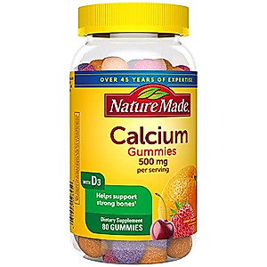 Nature Made Calcium Gummies 500 mg Per Serving with Vitamin D3, Dietary Supplement for Bone Support, 80 Gummies, 40 Day Supply