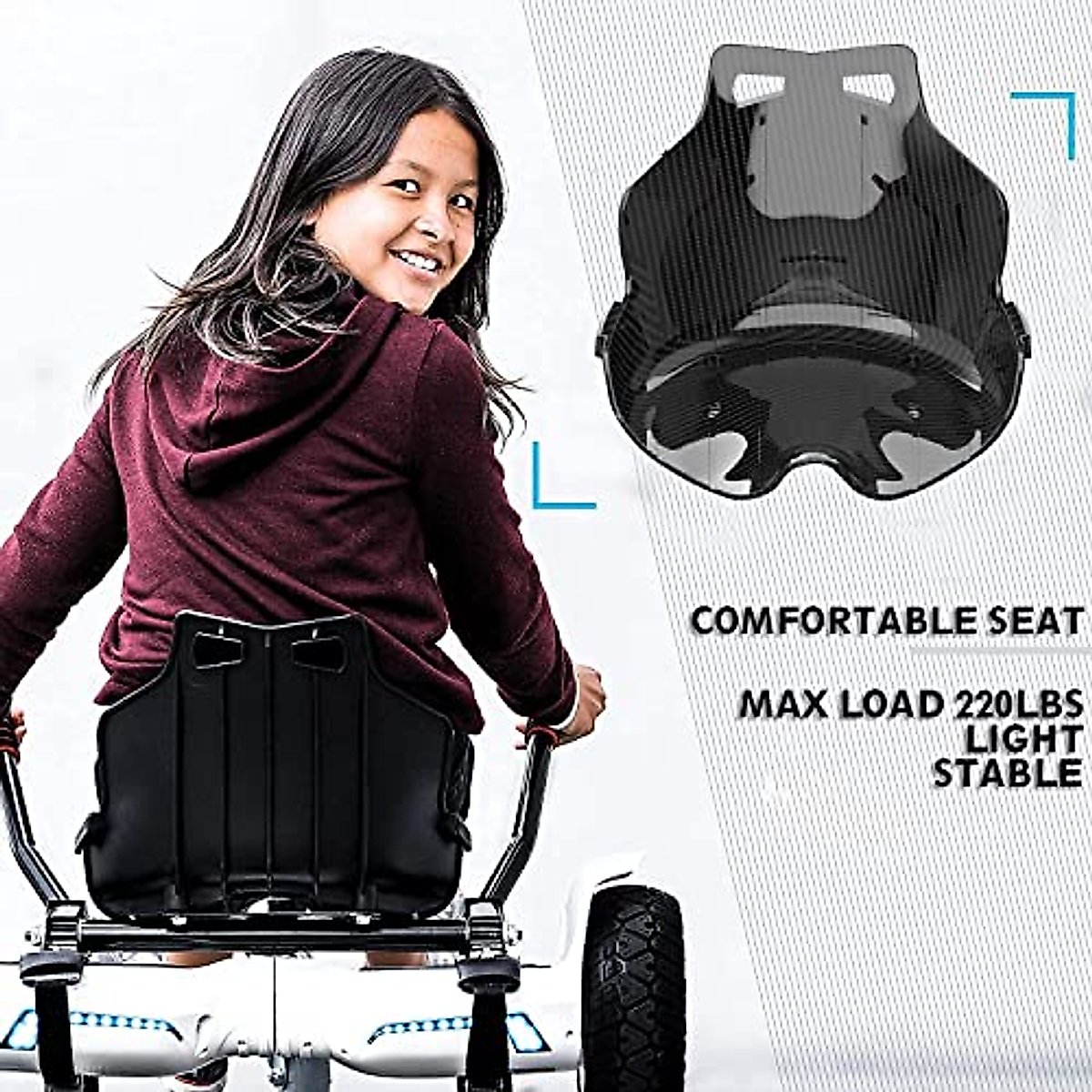 COOL&FUN Hoverboard Seat Attachment Go Kart Adjustable Frame Length Accessory for 6.5''8''10',Hoverboard Accessories for self Balancing Scooter