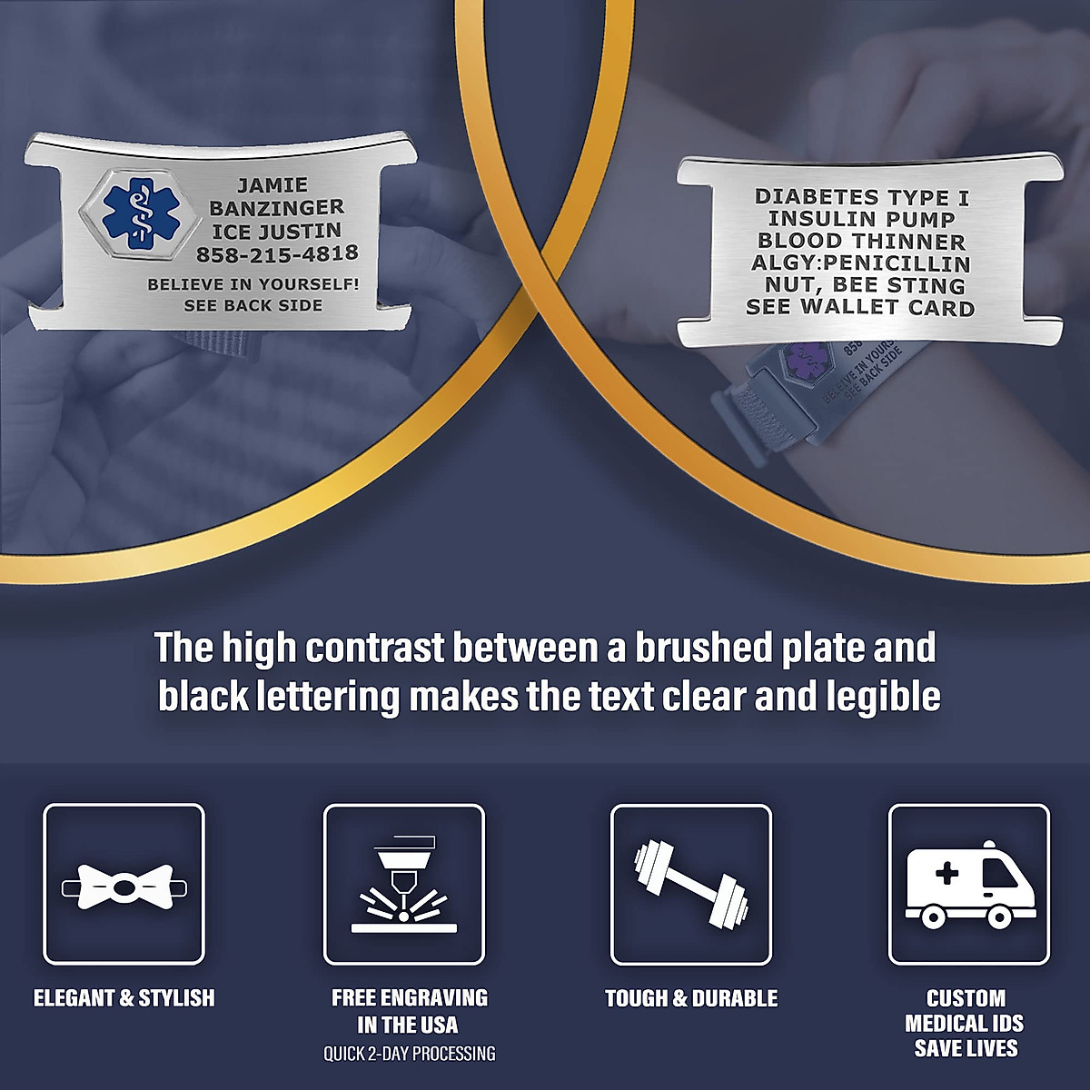 Divoti Easy-to-Wear Custom Engraved Adjustable Medical Alert ID Bracelets for Men and Women — Woven Loop & Velcro Closure (fit up to 8.5”) / Red/Gray