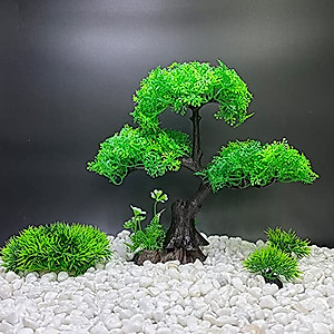 Smoothedo-Pets Aquarium Plants Fish Tank Decorations MediumSize/9.4inch Plastic Artificial Plant Goldfish Waterscape Fish Hides Tree Set (Green Set)