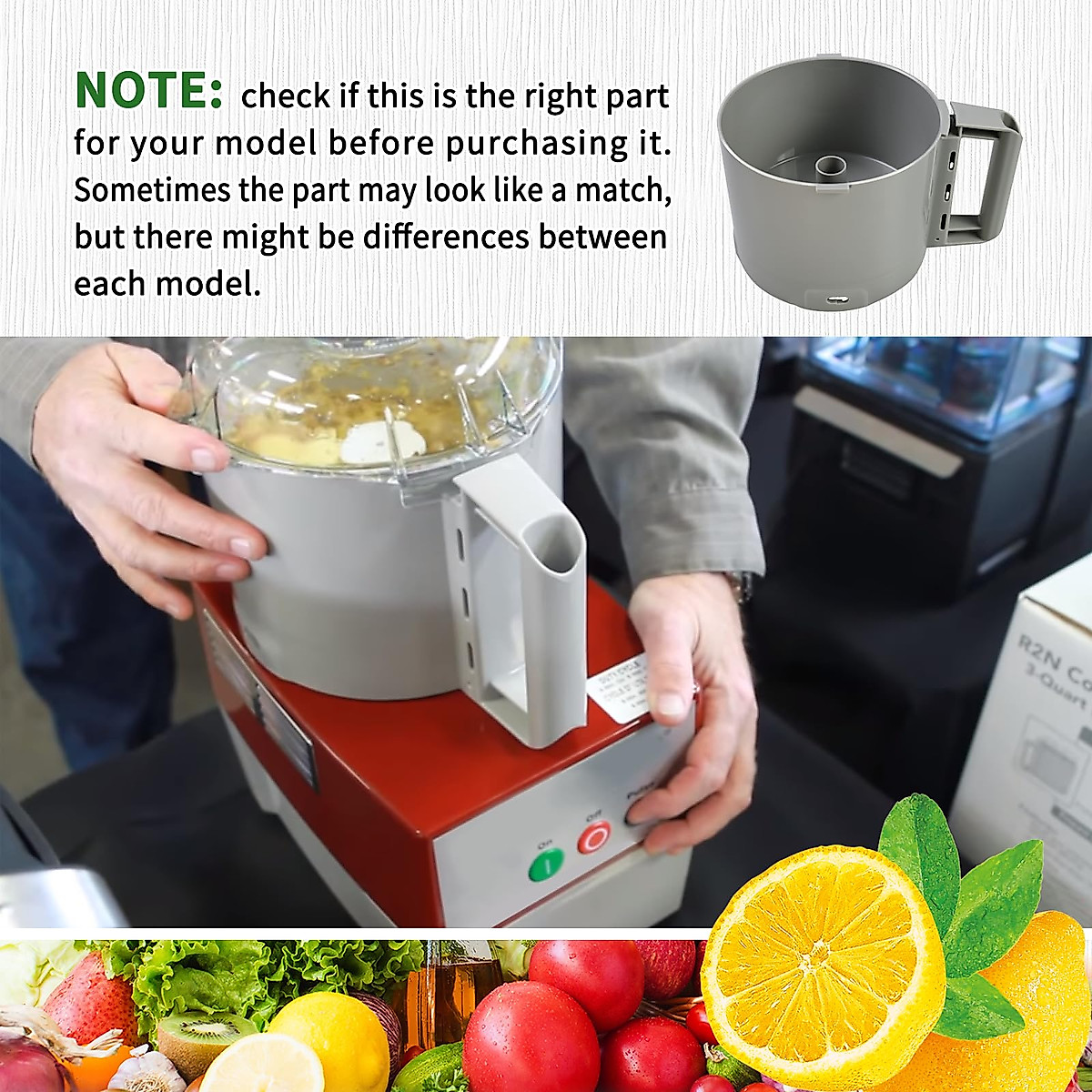 Vanshly 112204S Food Processor Gray Bowl 3 Quart compatible with Robot Coupe R2 3L Gb,R2 DICE, R2 Dice, R2B, R2N