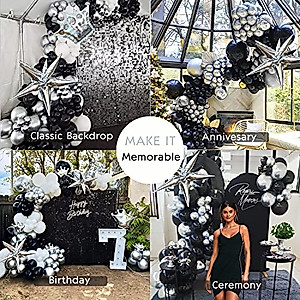 Black and silver balloon Garland Arch Kit with Large Starburst Crown foil balloons for 25th Birthday 50th Anniversary new year eve decorations Retirement Party Supplies