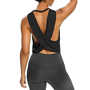 Bestisun Women Sleeveless Open Back Shirt Running Tops Backless Active Yoga Top Sports Workout Tanks Cropped Workout Tops for Women Black M
