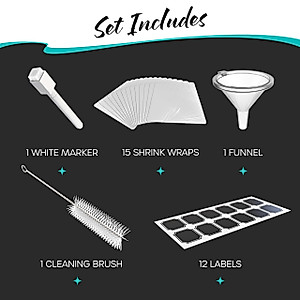 Nevlers 12PK 8 Oz Glass Bottles with Caps |Leakproof Amber Glass Bottle Set With Shrink Wrap, Funnel, Brush & Bonus Labels| Dark Glass Bottles for Oil | Vanilla Extract Bottles | Glass Medicine Bottle