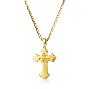 PHENGEL 12 month birthday stone Cubic Zirconia 5A Cz Cross Religious Pendant gorgeous Necklace (14K-Gold-11-Nov)