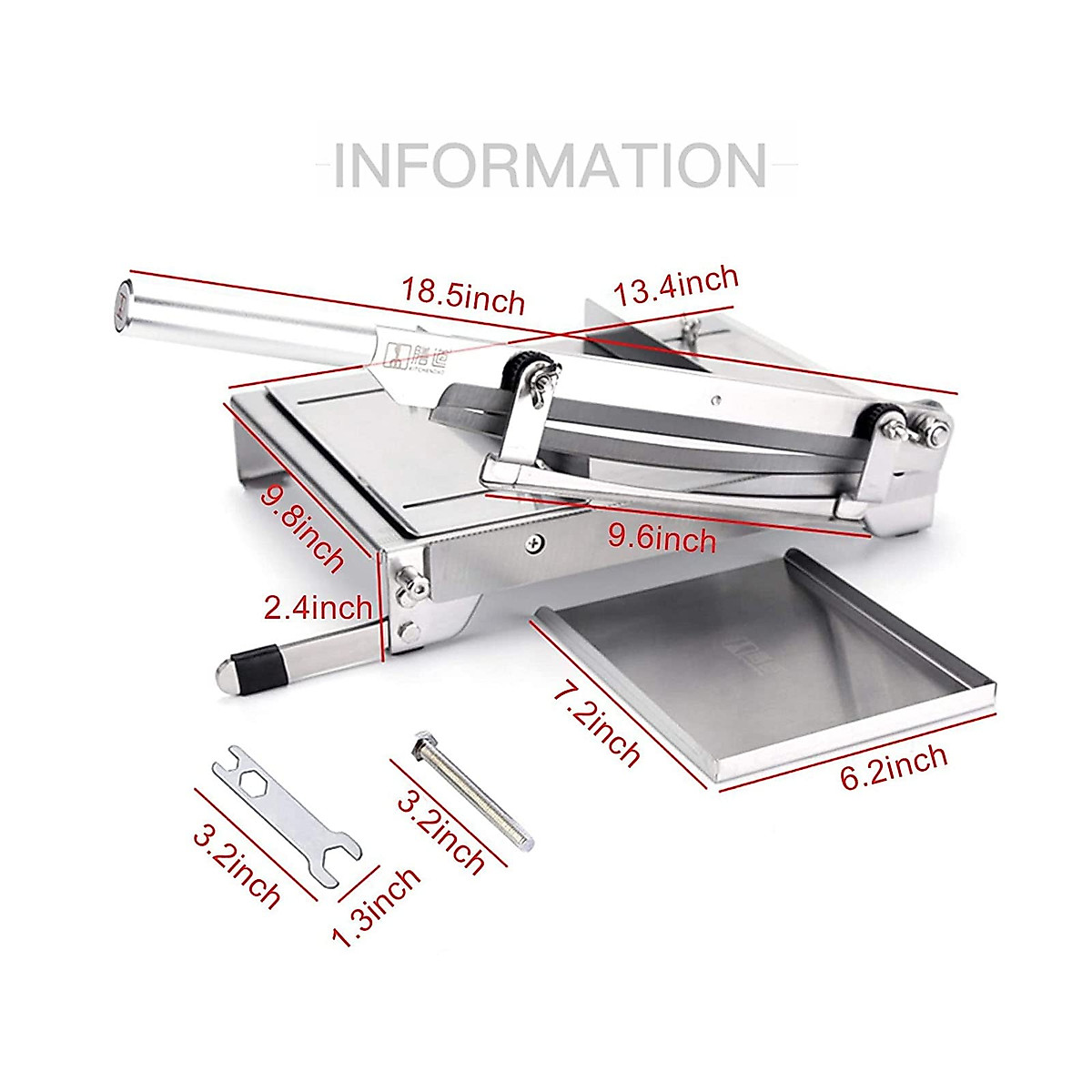 HENWAFX Manual Ribs Meat Chopper Slicer 13.5 inch Stainless Steel meat chopper for home use beef jerky slicer Frozen Meat Vegetable Food Chicken Duck and Fish Cutter (KD0288)