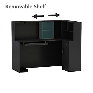 Hitow Modern Reception Desk Counter Table, L-Shap Reception Room Front Desk with Lockable Drawer & Open Shelves, Retail Counter for Salon Checkout Office, Black (55.9" W x 32.3" D x 48.4" H)