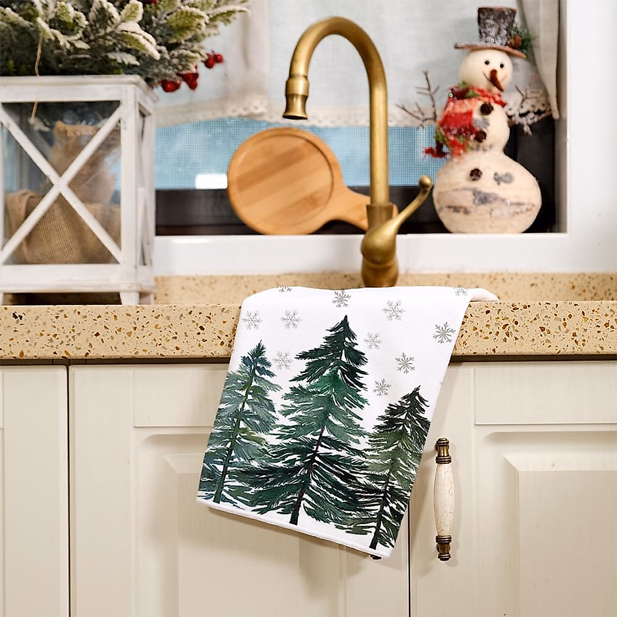 ARKENY Christmas Kitchen Towels Set of 2,Green Xmas Tree Snowflake Dish Towels 18x26 Inch Drying Dishcloth,Farmhouse Nobel Home Decoration AD140