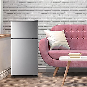 DEMULLER 2.4 Cu.ft Mini Fridge with Top Freezer Apartment Size Dual Door Compact Refrigerator for Personal Use Small Fridge with Egg tray, 7 Temperature Control For Dorm, Silver