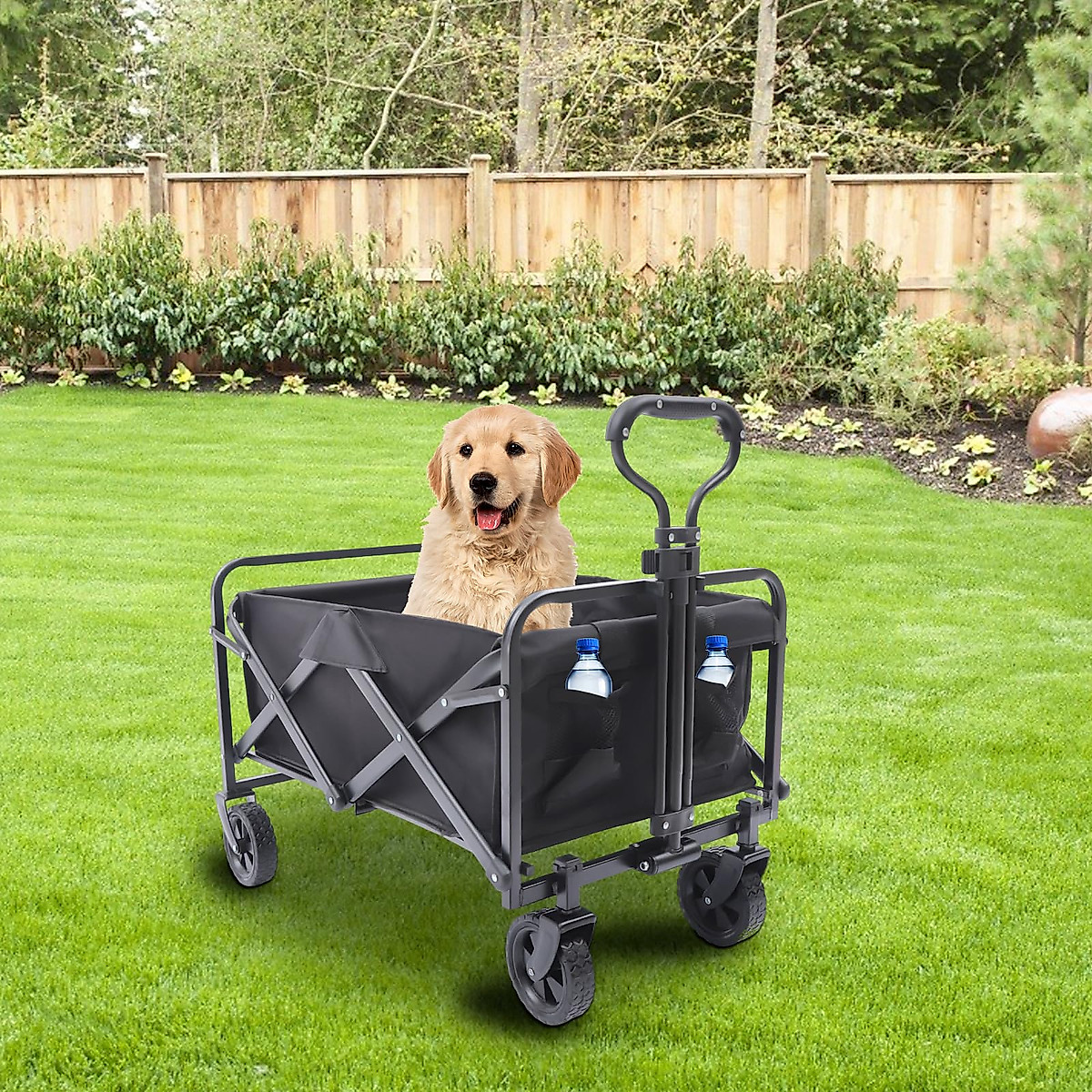 Folding Wagon Cart, Large Capacity Foldable Beach Wagon with Wheels, Portable Heavy Duty Collapsible Wagon Camping Sports Shopping Utility Cart