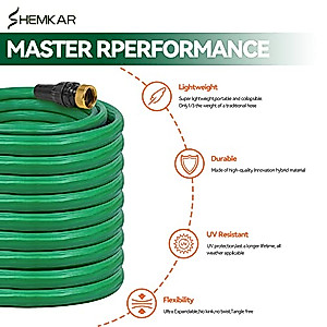 SHEMKAR Expandable Garden Hose 50FT,Retractable Flexible Water Hose with Latex Core 3/4" Solid Brass Fittings,Lightweight Expanding Hose,No-Kink Collapsible Outdoor Yard Hose Car Wash Hose