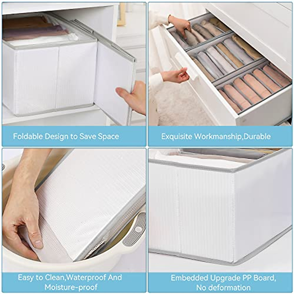 2 Pack Wardrobe Clothes Organizer, 5-7 Grids Clothes Organizer with Support Plates, Foldable Washable Clothes Drawer Organizer and Clothes Organizer for T-Shirts, Bras, Pajamas, Bottoms (7Grids)