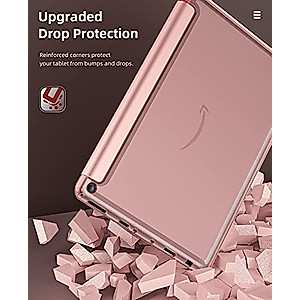 MoKo Case Fits All-New Kindle Fire HD 10 & 10 Plus Tablet (11th Generation, 2021 Release) 10.1", Soft TPU Translucent Frosted Back Cover Protector Multi-Angle Smart Shell, Auto Wake/Sleep, Rose Gold