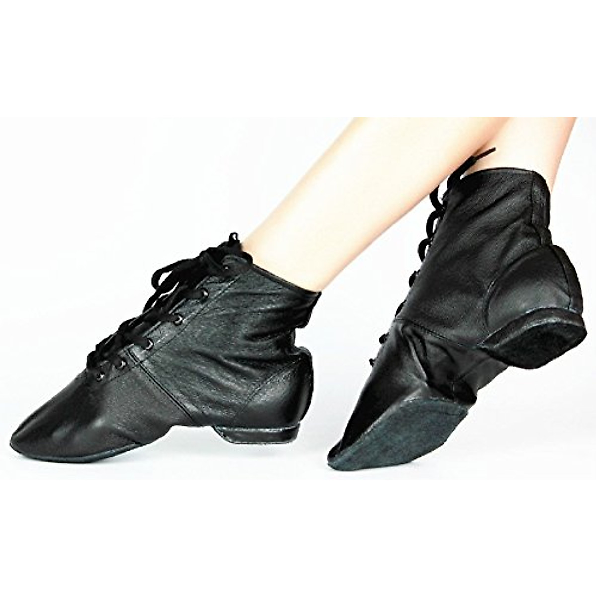 Cheapdancing Women?s Leather Practice Dancing Shoes Jazz Boots Soft-Soled High Boots, Black, 6.5 M US