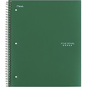 Five Star Spiral Notebook + Study App, 5 Subject, College Ruled Paper, Fights Ink Bleed, Water Resistant Cover, 8-1/2" x 11", 200 Sheets, Green (72079)