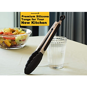 HINMAY 9-Inch Kitchen Cooking Tongs with Silicone Tips, Set of 3 (Black White Gray)