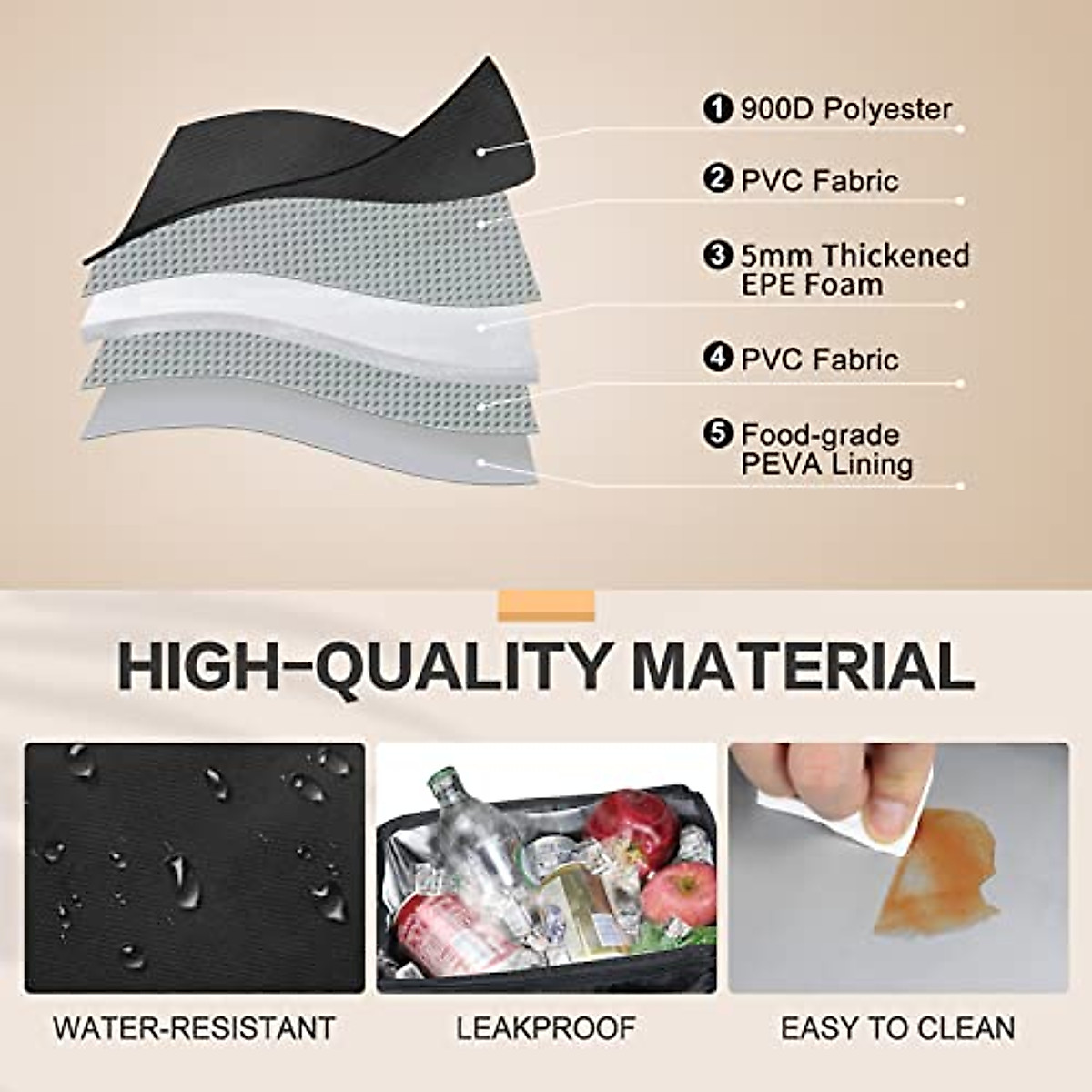 Fmeida Lunch Tote Bag, Insulated Lunch Bag Women, Leakproof Womens Lunch Bag, Thermal Adult Lunchbag with Large Side Pockets, Reusable Black Lunch Bag for Office Work Travel Picnic
